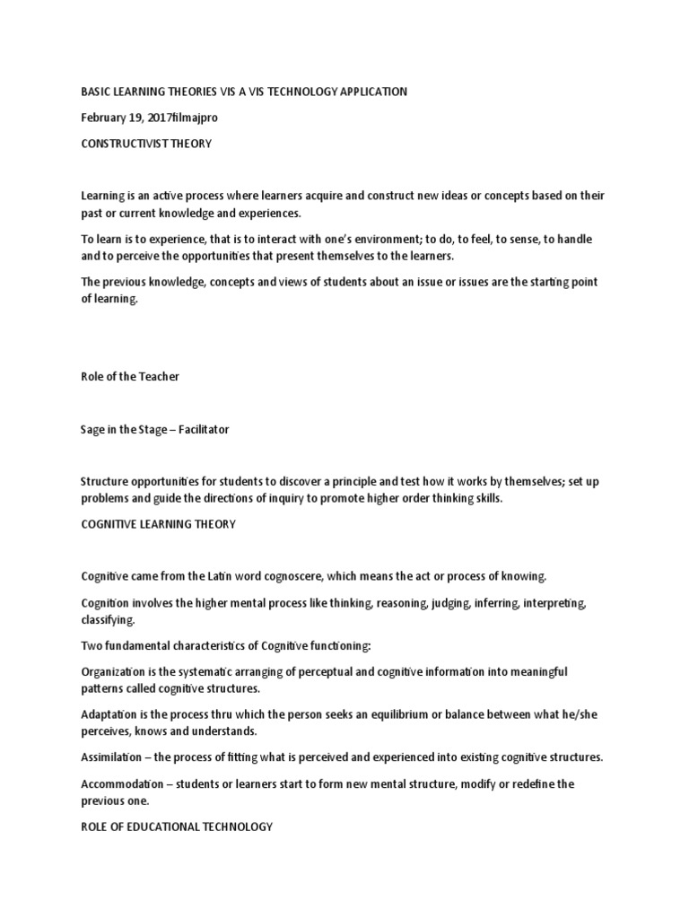 Basic Learning Theories Vis A Vis Technology Application | PDF | Career ...