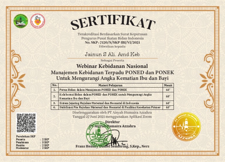 Sertifikat Pelatihan Bidan | PDF