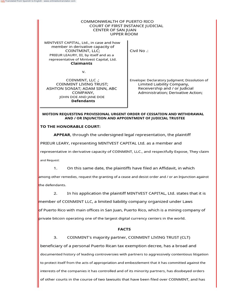Puerto Rico Court Case: Mintvest vs. Coinmint | PDF | Legal Remedy ...