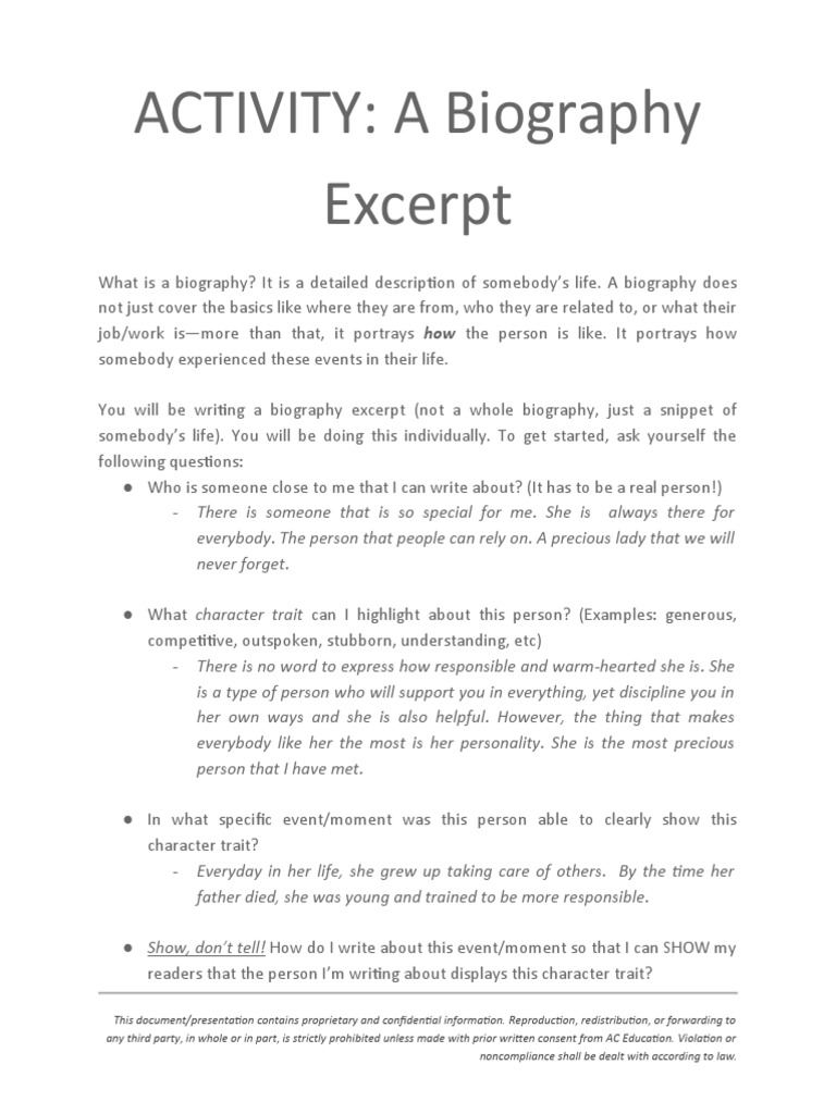 ACTIVITY - A Biography Excerpt | PDF | Cognition