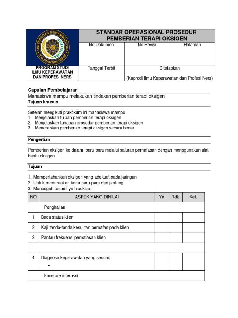 SOP Pemberian Terapi Oksigen | PDF