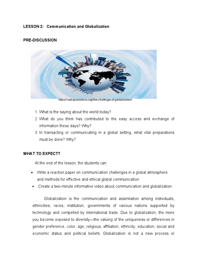 LESSON 2: Communication and Globalization | PDF | Communication | Globalization