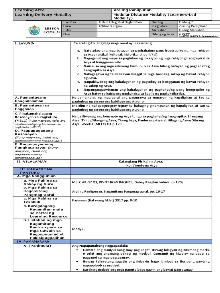 AP7 LE MELC1 Week 1 | PDF