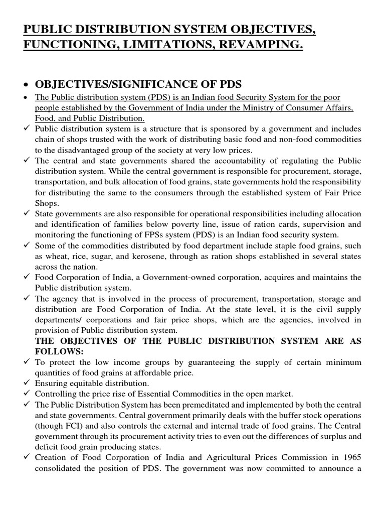 Reforming India's Public Distribution System: Evaluating Objectives ...