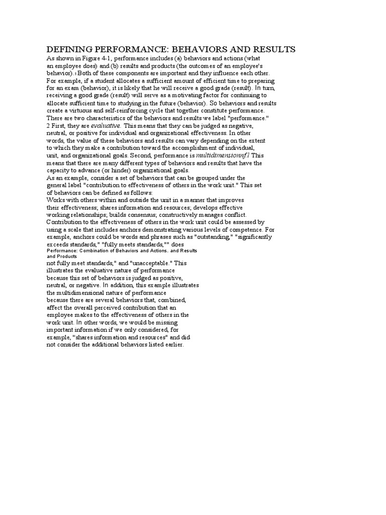 Defining Performance Behaviors and Results | PDF | Behavior | Goal