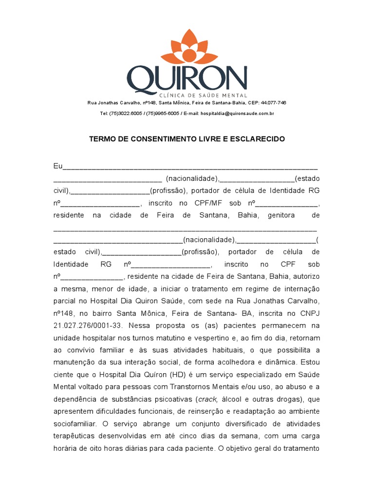 Termo de Consentimento Livre e Esclarecido Menor de Idade - HD | PDF ...
