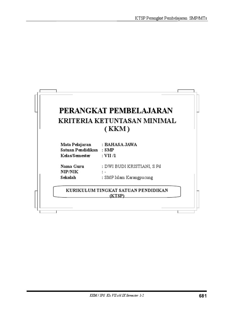 KKM SMP Bahasa Jawa | PDF
