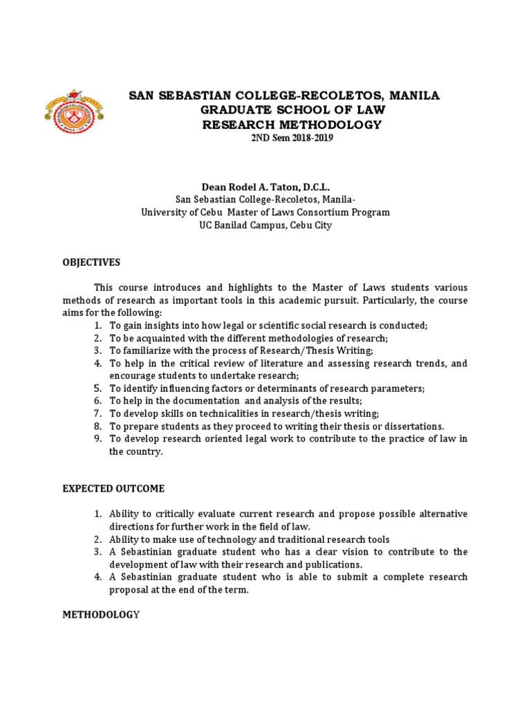 UC - RESEARCH METHODOLOGY Syllabus | PDF | Thesis | Postgraduate Education