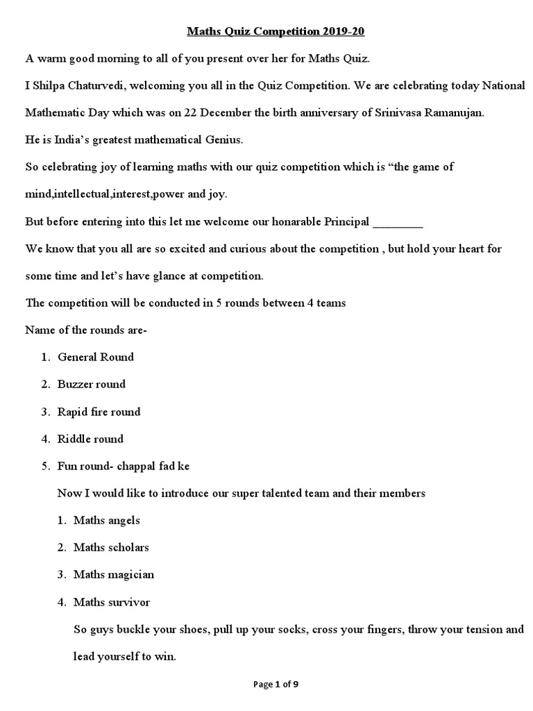 Maths Quiz Competition | PDF | Area | Triangle