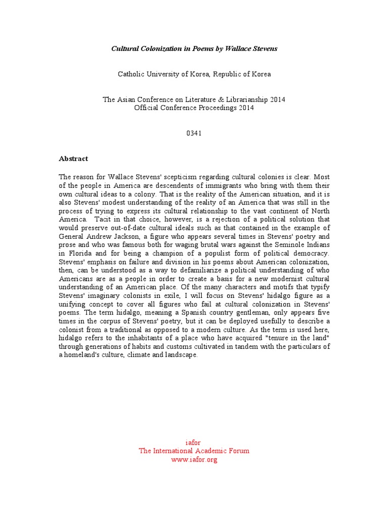 Cultural Colonization in Poems by Wallace Stevens | Download Free PDF ...