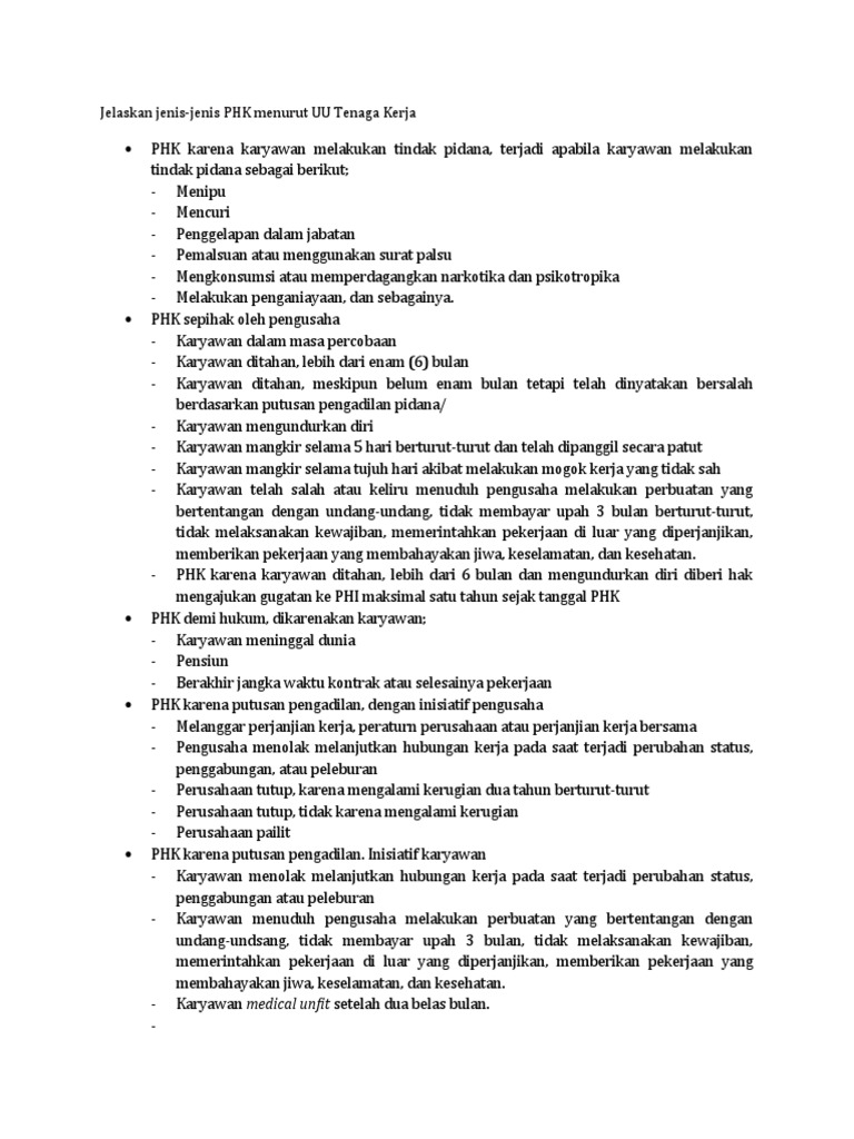 Jenis-Jenis PHK Menurut UU Tenaga Kerja | PDF