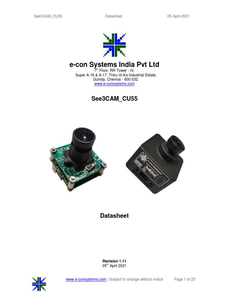 E-Con See3CAM CU55 Datasheet | PDF | Usb | Camera