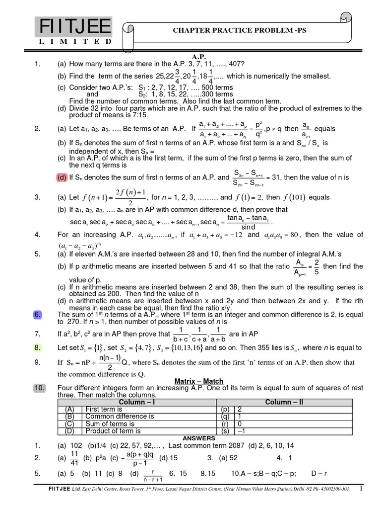 Fi I Tjee: Limited Chapter Practice Problem - Ps | PDF | Numbers | Algebra