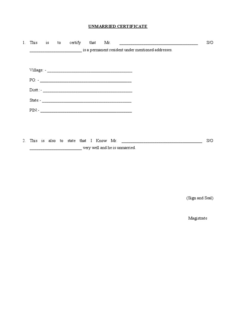 Unmarried Certificate | PDF