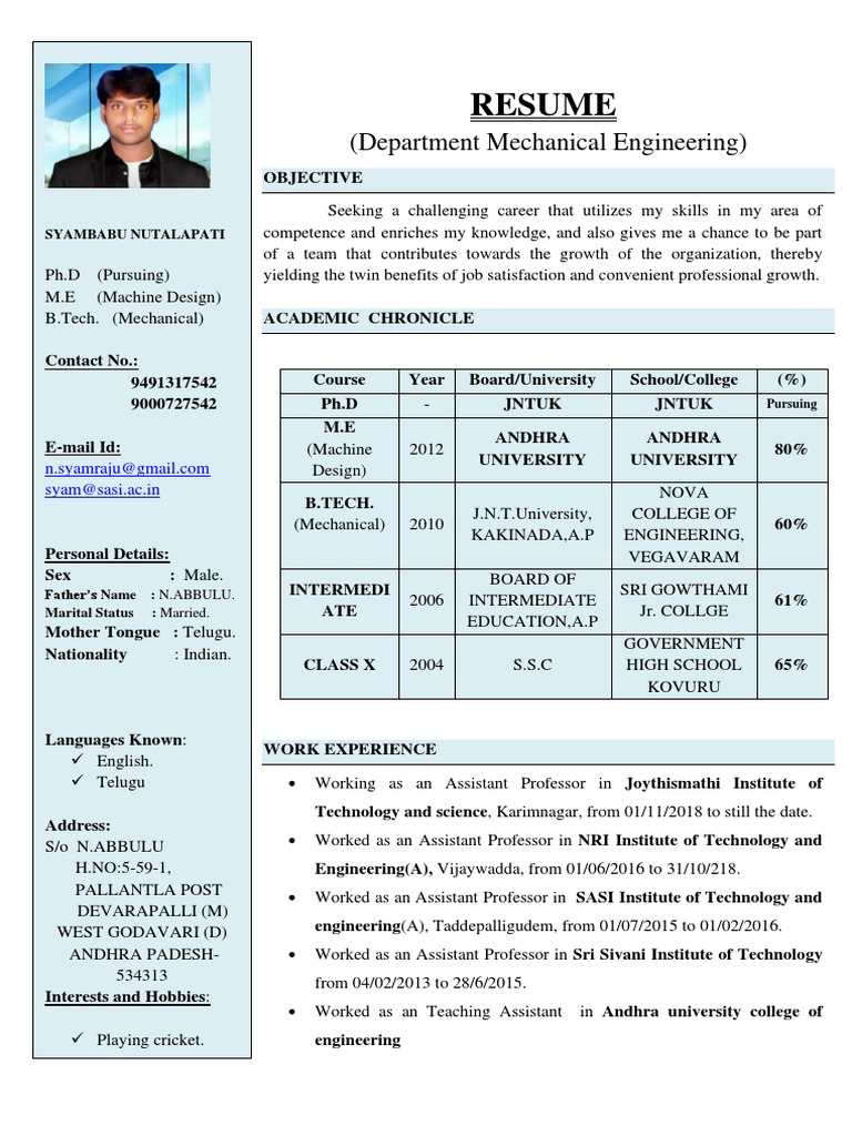 Resume Mechanical Engineer PhD | PDF | Mechanical Engineering | Engineering
