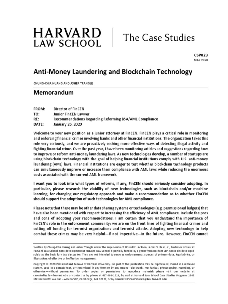Anti-Money Laundering and Blockchain Technology: Memorandum | PDF ...