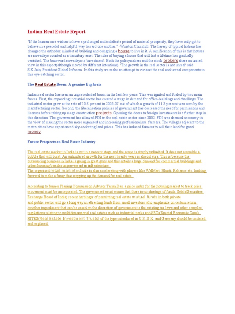 Indian Real Estate Report | PDF | Foreign Direct Investment | Market ...