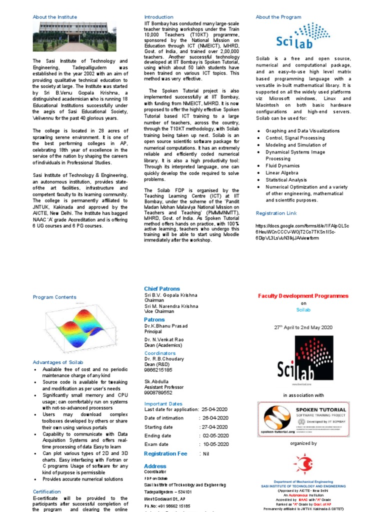 Brochure - FDP On Scilab | PDF | Computing | Computer Science Brochure - FDP On Scilab | PDF | Computing | Computer Science