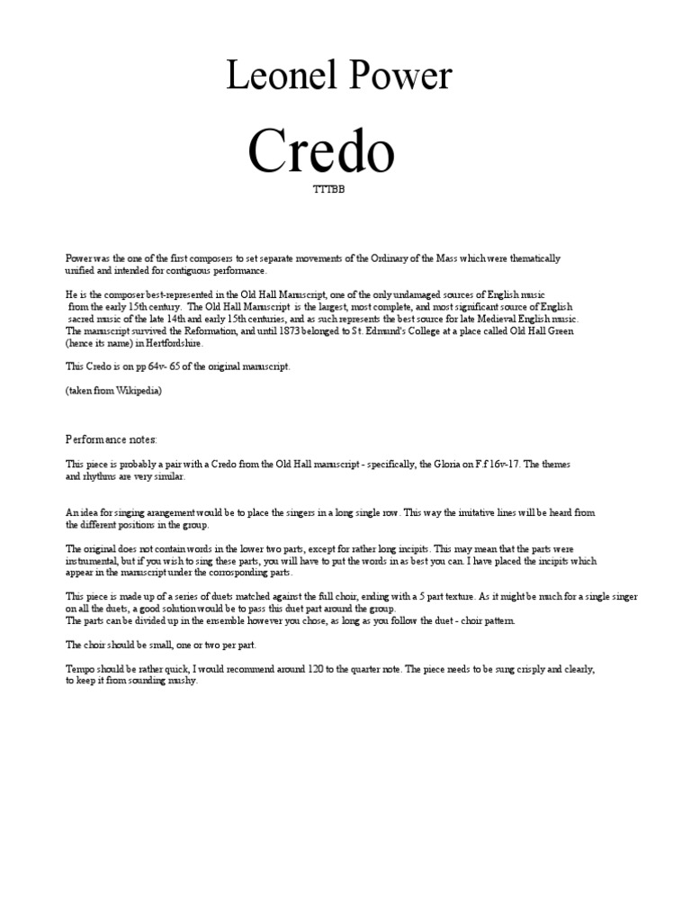 Credo: Leonel Power | PDF | Performing Arts