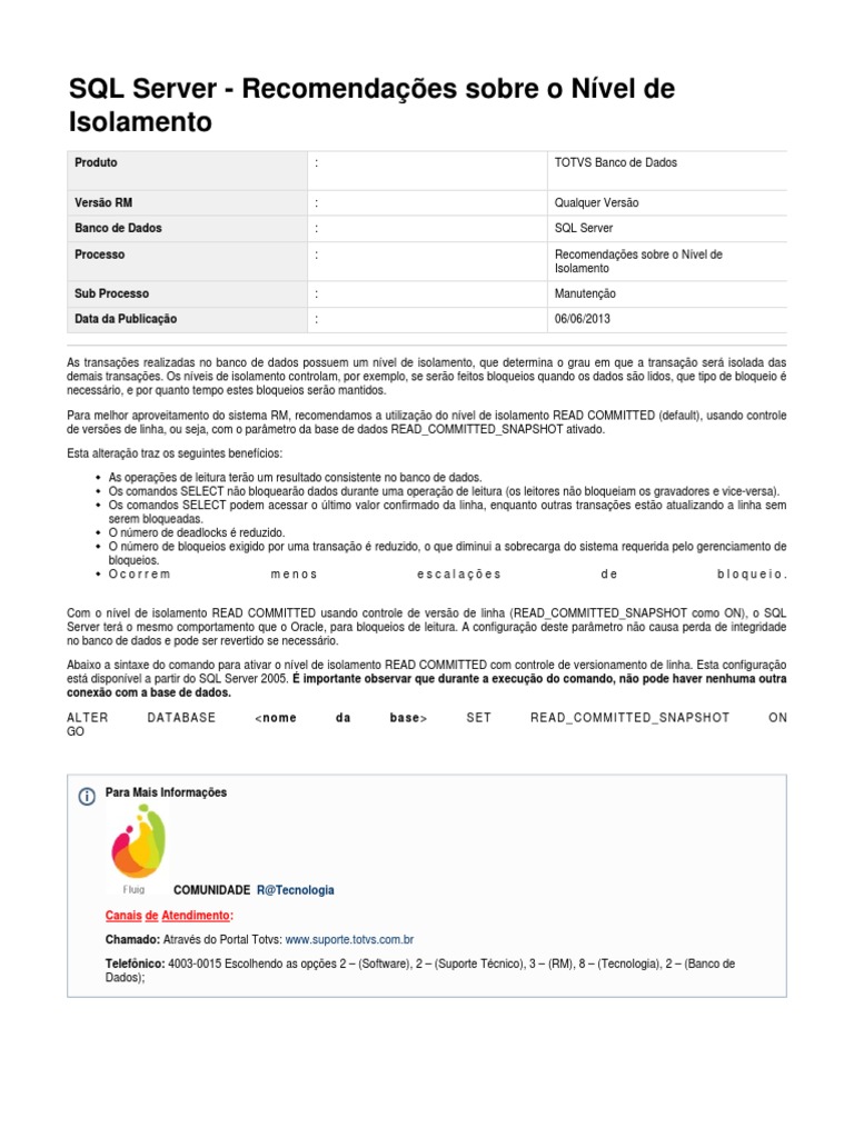 SQL Server - Recomendações Sobre o Nível de Isolamento | PDF | Bancos ...