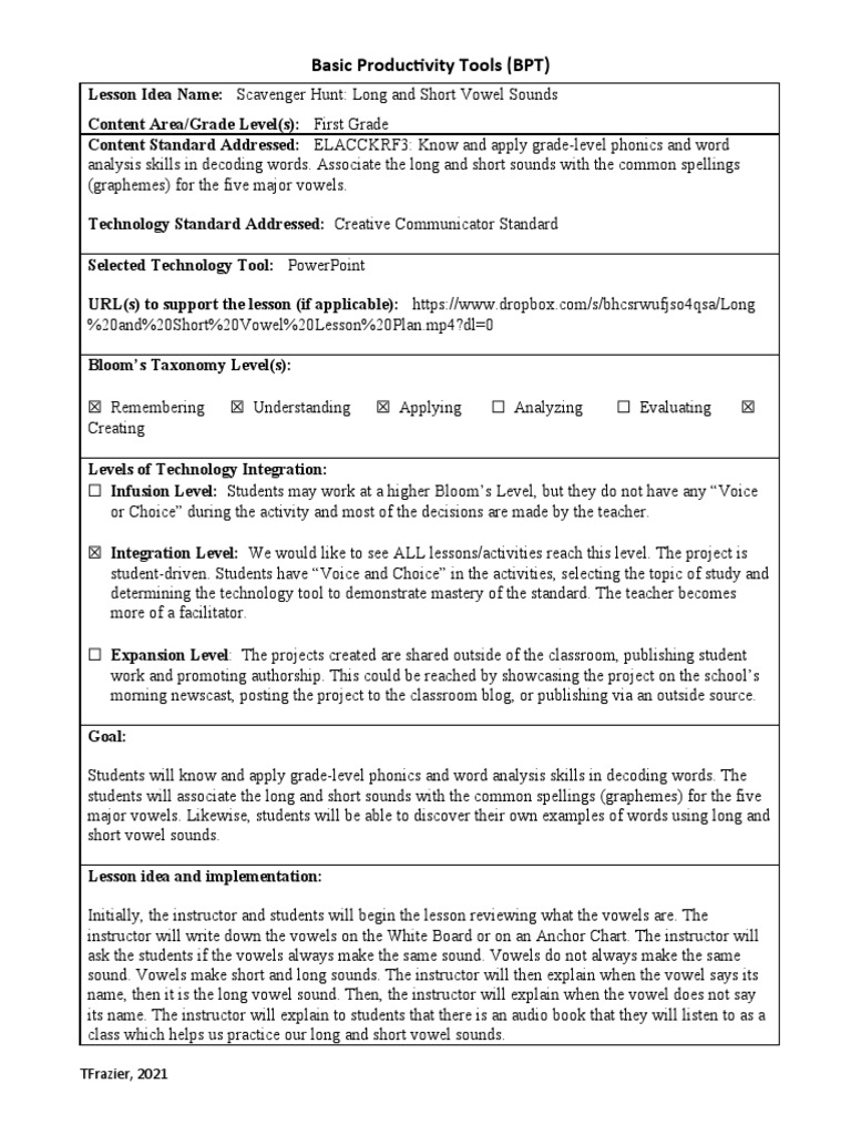 m05 Basic Productivity Tools Lesson Idea Template 2021 | PDF | Phonics | Human Communication