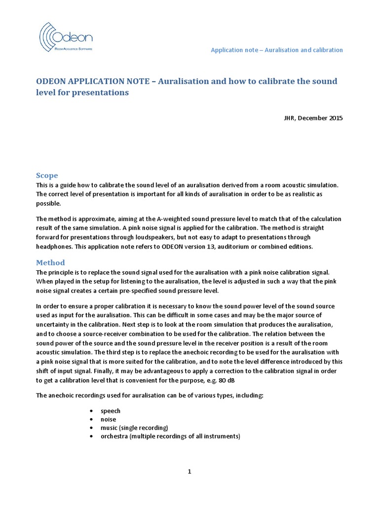 ODEON APPLICATION NOTE - Auralisation and How To Calibrate The Sound ...