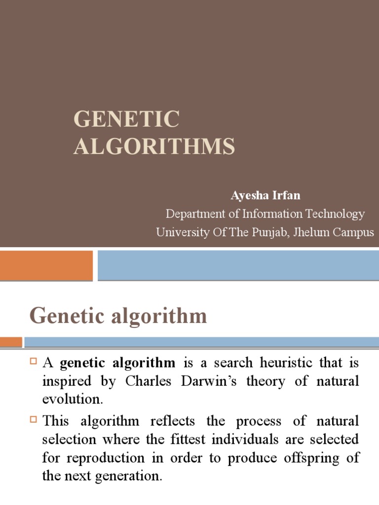 Genetic Algorithms: Department of Information Technology University of The Punjab, Jhelum Campus ...