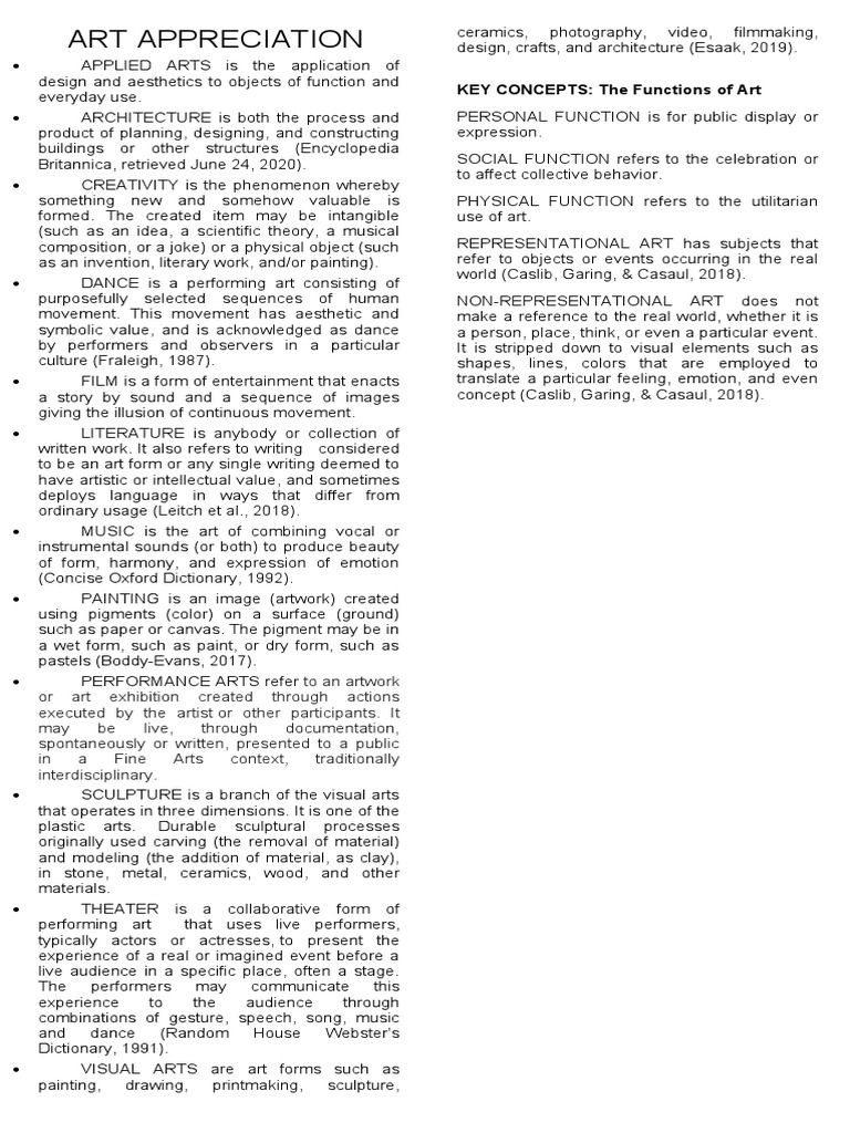 Art Appreciation: KEY CONCEPTS: The Functions of Art | PDF | Aesthetics ...