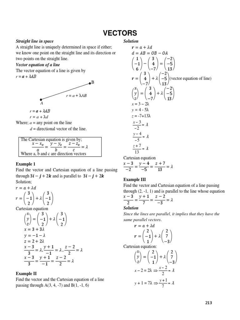 Vectors: Straight Line in Space Solution | PDF | Line (Geometry ...