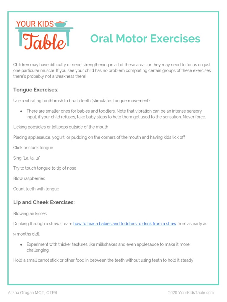 Oral Motor Exercises Update 562020 | PDF | Lip | Tongue