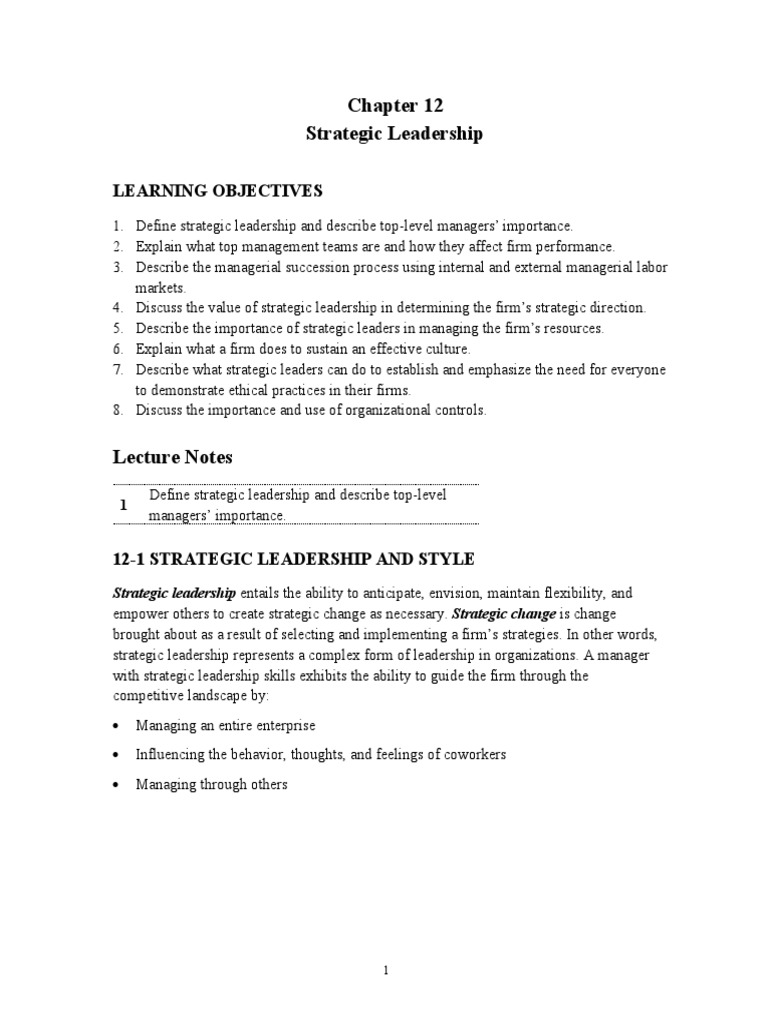 Strategic Leadership: Learning Objectives | PDF | Competence (Human ...