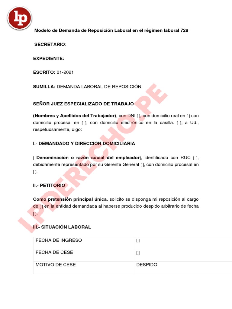 Modelo de Reposicion Laboral LP | PDF | Gobierno | Justicia