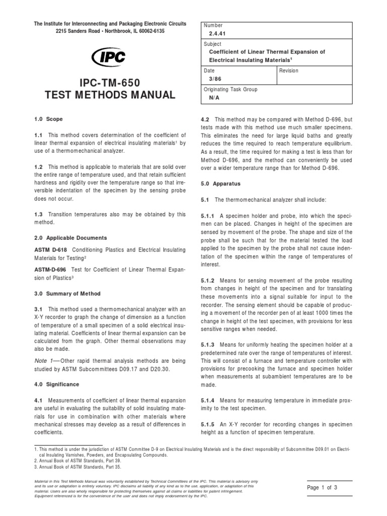 IPC-TM-650 Test Methods Manual | PDF | Thermal Expansion | Temperature