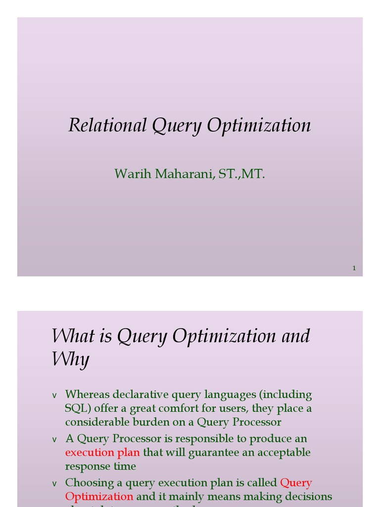 Relational Query Optimization: Warih Maharani, ST.,MT | PDF | Database Index | Relational Model