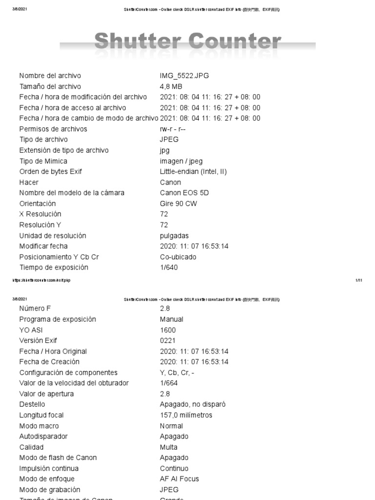 Online check DSLR shutter count and EXIF info (查快門數、EXIF資訊) | PDF | Óptica | Gráficos de computadora