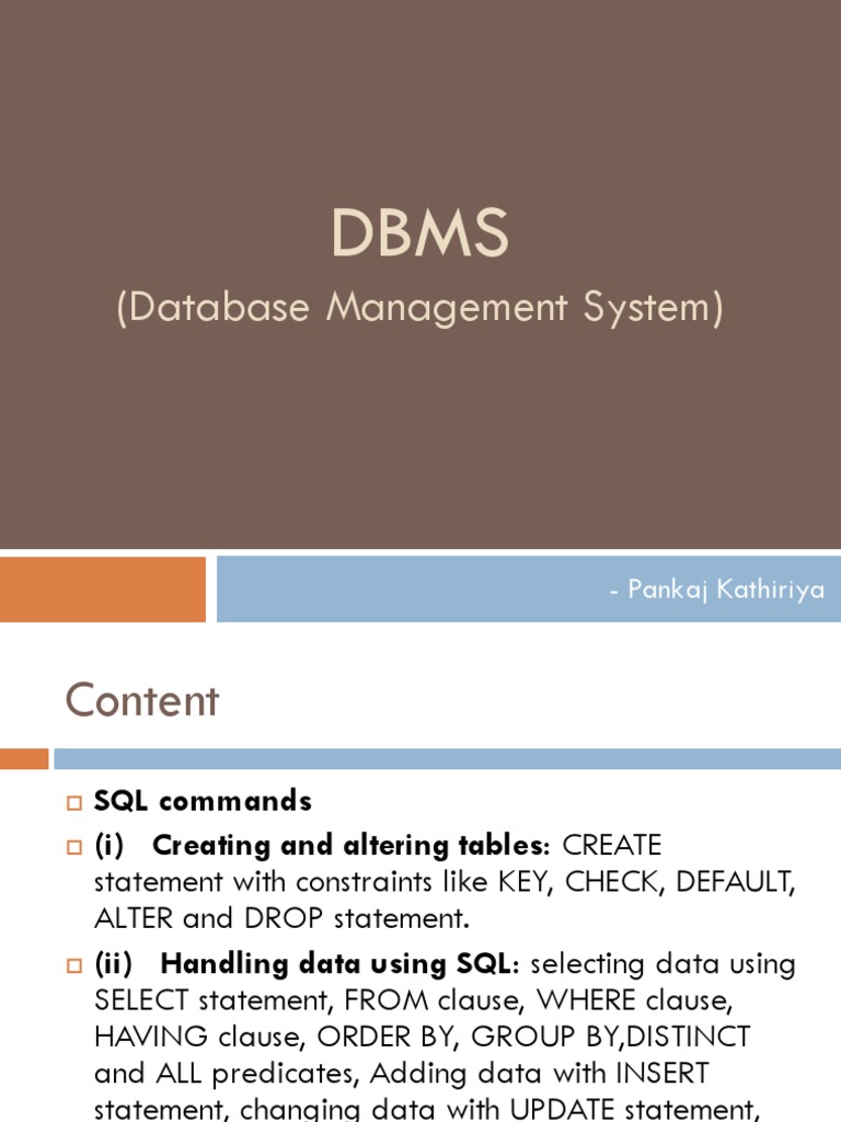 DBMS UNIT 2 SQL Commands | PDF | Table (Database) | Databases