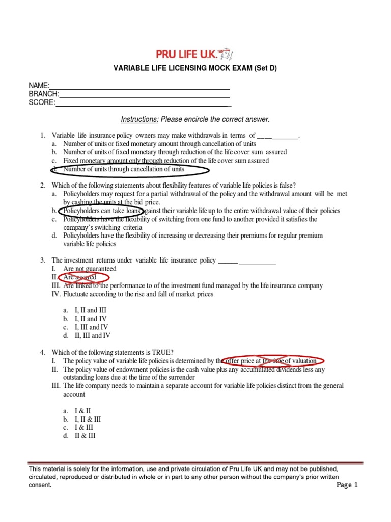 Variable Life Insurance Licensing Exam | PDF | Investing | Life Insurance