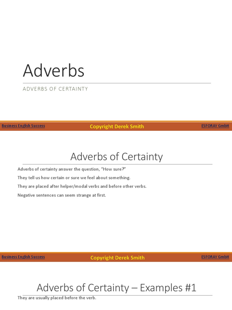 Adverbs of Certainty | PDF | Adverb | Verb