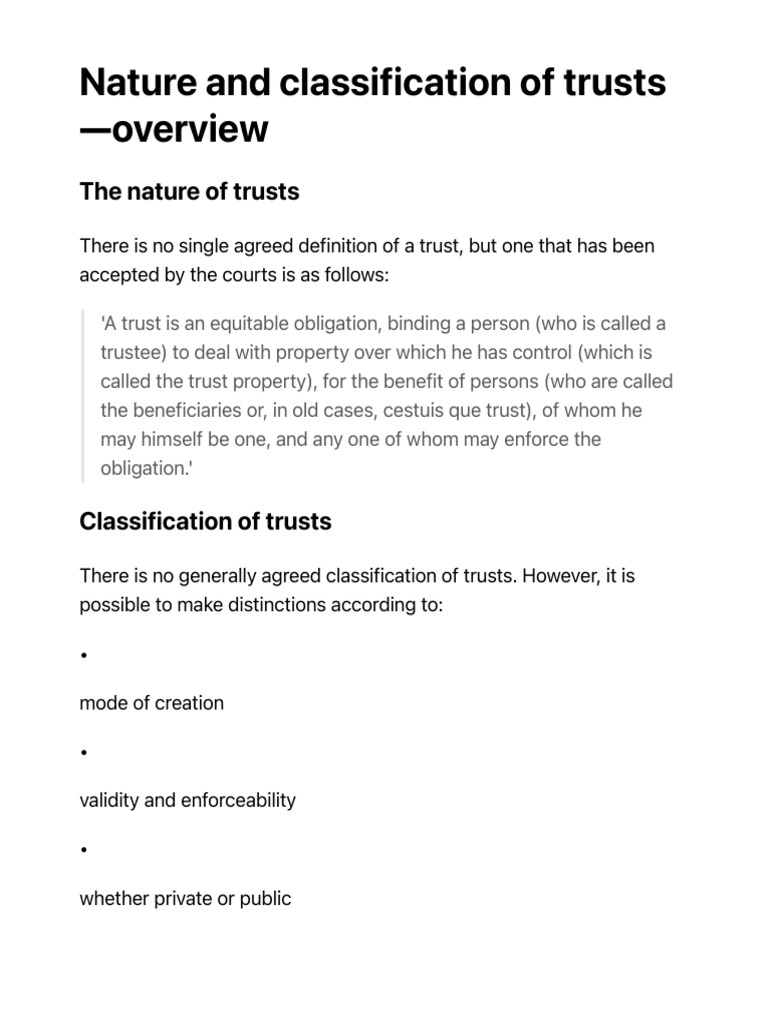 Nature and Classification of Trusts-Overview - Lexis®PSL, Practical Gu ...
