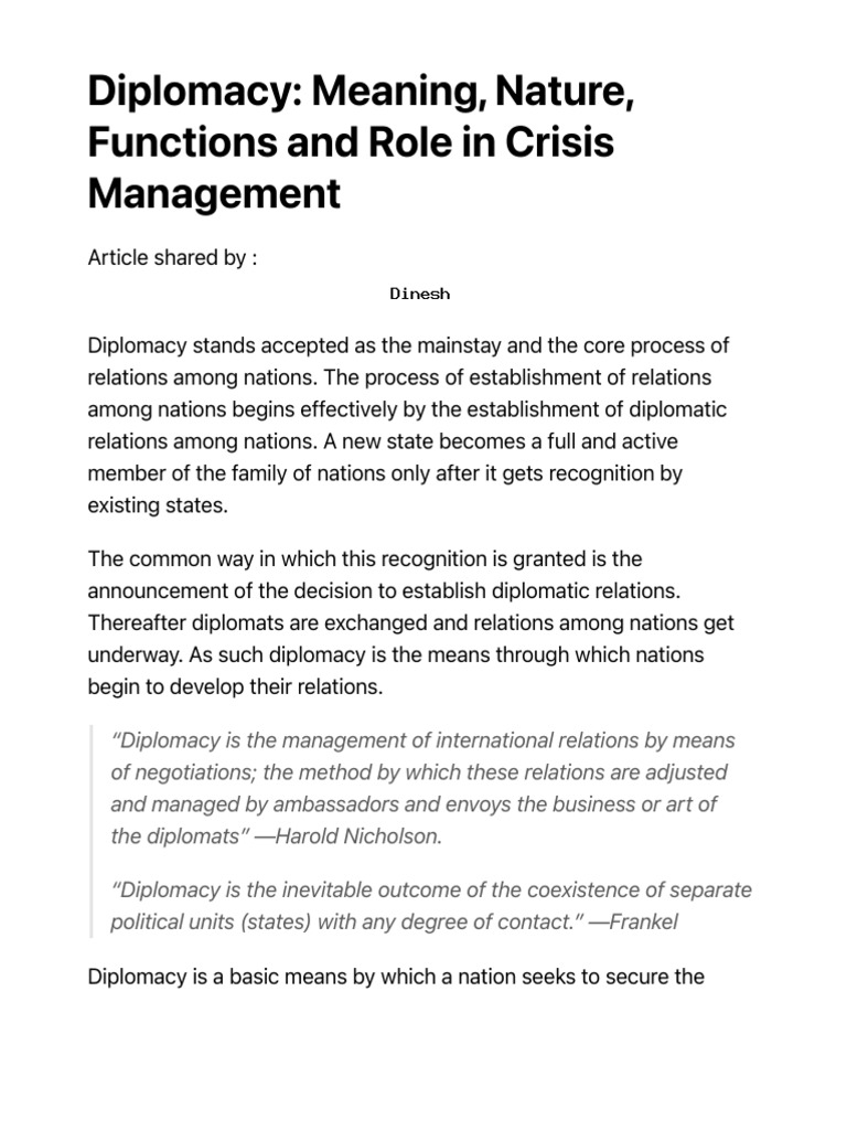 Diplomacy's Role in Crisis Management | PDF | Diplomacy | Negotiation