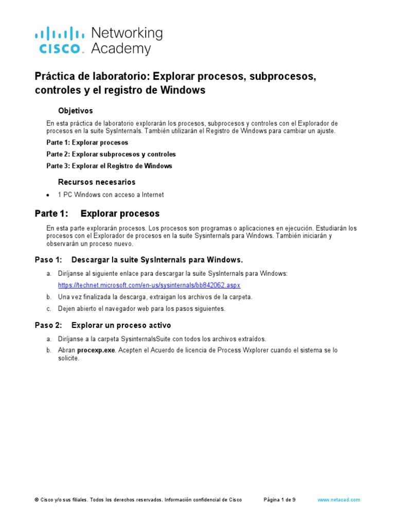 2.1.2.10 Lab - Exploring Processes, Threads, Handles, and Windows Registry | PDF | Registro de ...