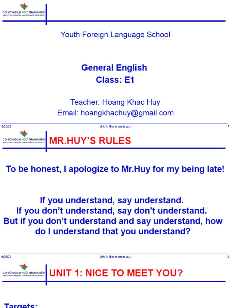 Unit 1: Nice to Meet You Overview | PDF | Pronoun | Grammatical Number