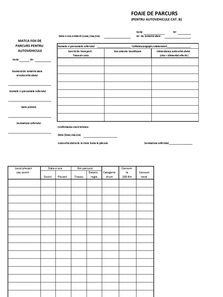 Model Foaie de Parcurs