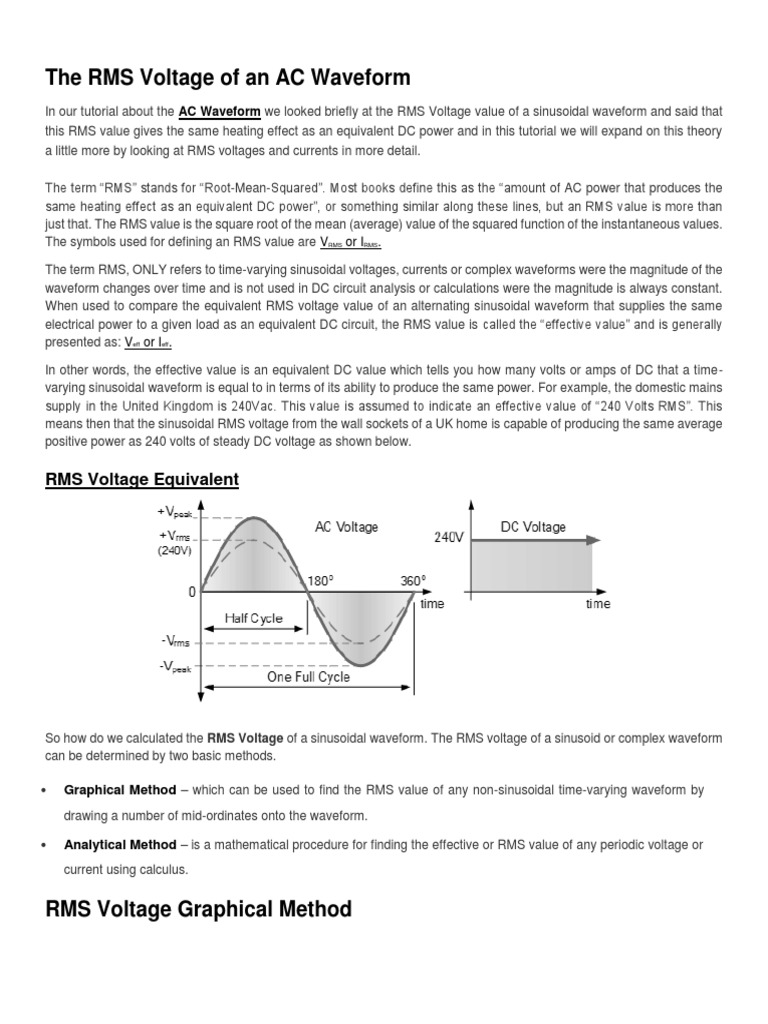 The RMS Voltage of An AC Waveform | PDF | Root Mean Square | Direct Current