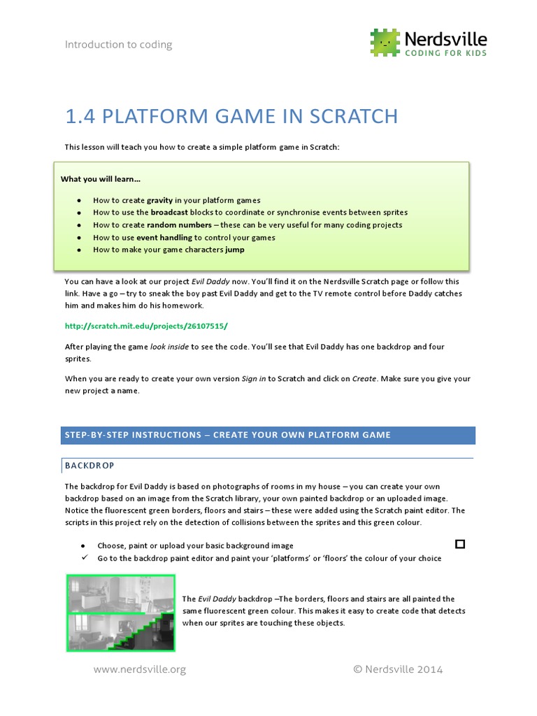 1.4 Platform Game in Scratch: Introduction To Coding | PDF | Scratch ...