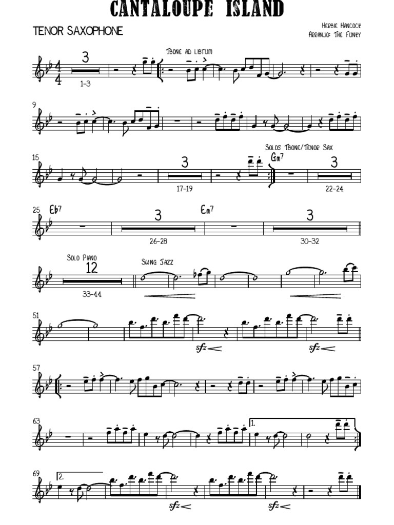 Cantaloupe Island Tenor Saxophone | PDF | African American Music | Aerophones
