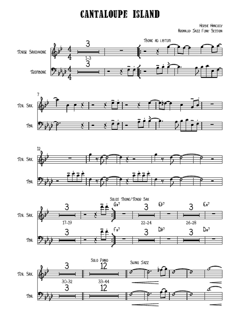 Cantaloupe Island: Tenor Saxophone | PDF | Popular Music | Woodwind Instruments