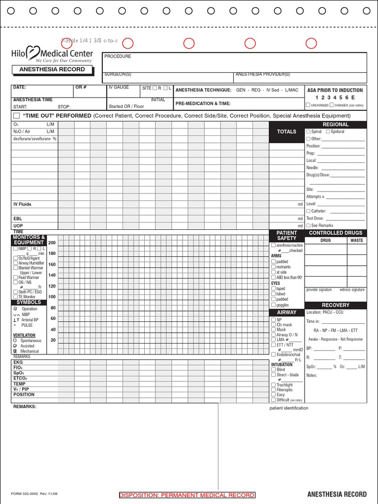 5-Hole 1/4 1 3/8 C-To-C: Anesthesia Record | PDF | Anesthesia | Clinical Medicine
