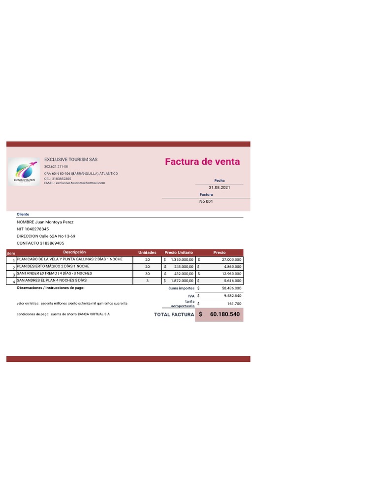 Factura de Venta 001 | PDF