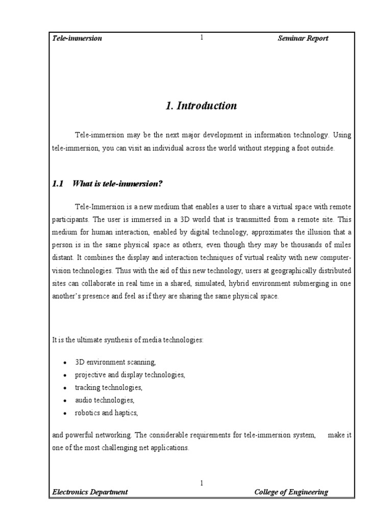 Tele Immersion | PDF | Virtual Reality | 3 D Computer Graphics